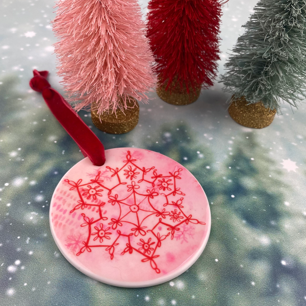Ceramic Ornament with Red Snowflake Print - Keller Design Co.