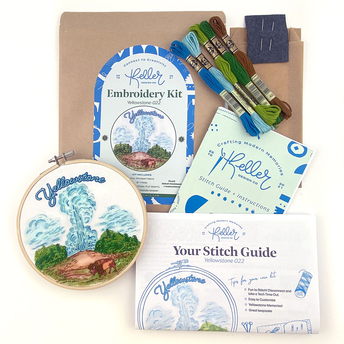 Yellowstone National Park Hand Embroidery Craft Kit - Keller Design Co.
